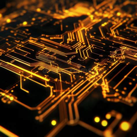 Glowing Circuit Board Traces On Black Background Stock Image Image Of