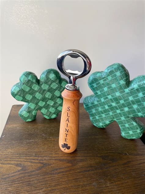 Engraved Wood Bottle Opener Irish Themed Sláinte Toast Bottle Opener St