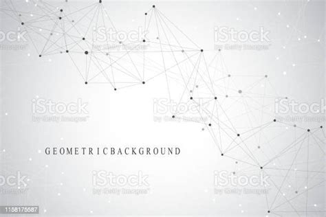 기하학적 그래픽 배경 분자 및 통신 점으로 연결된 선 미니멀리즘 혼란 일러스트 배경입니다 과학 화학 생물학 의학 기술 벡터의