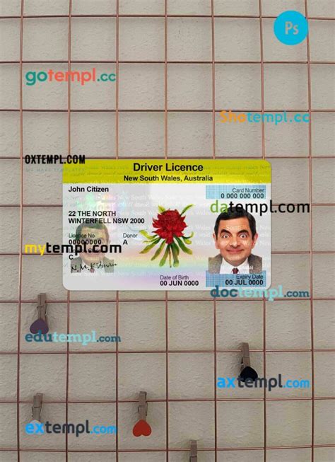 australia new south wales driving license editable psd files scan look