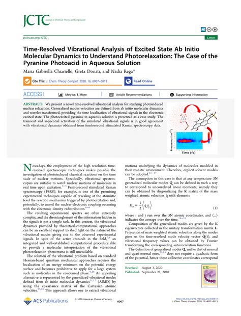 Pdf Time Resolved Vibrational Analysis Of Excited State Ab Initio