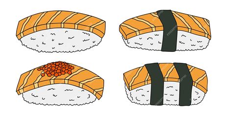 Premium Vector Hand Drawn Sushi Clipart Set Japanese Traditional