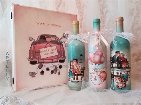 Бутилки за наричане в кутия подарък за младоженци Друго ръчна изработка Ръчно изработе