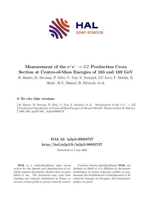 Pdf Measurement Of The Ee−→zz Production Cross Section At Centre Of Mass Energies Of 183 And