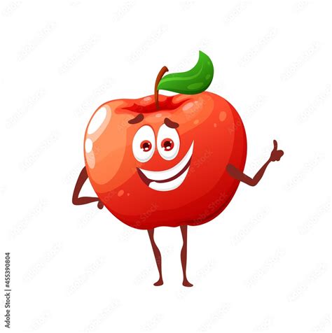 Cartoon Raw Red Apple Cute Character Ripe Farm Fruit Funny Vector Mascot Happy Smiling Apple