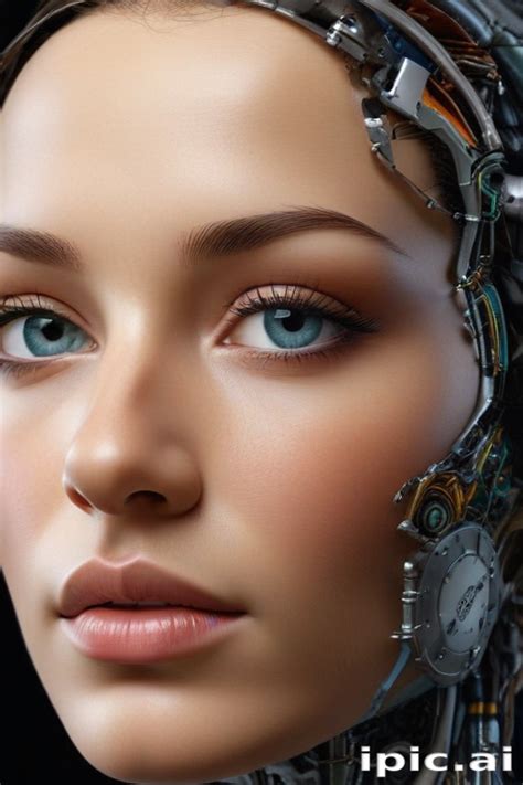 Futuristic Portrait Of A Human Android Hybrid With Striking Blue Eyes