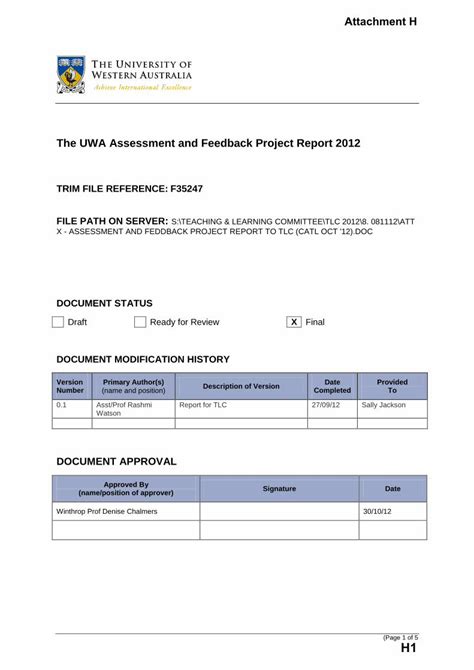 pdf the uwa assessment and feedback project report · pdf filethe uwa