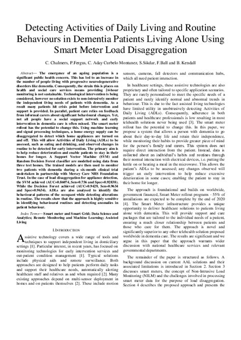 Pdf Detecting Activities Of Daily Living And Routine Behaviours In Dementia Patients Living