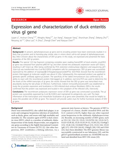 Pdf Expression And Characterization Of Duck Enteritis Virus Gi Gene