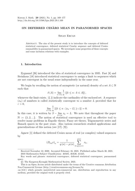 Pdf On Deferred CesÀro Mean In Paranormed Spaces