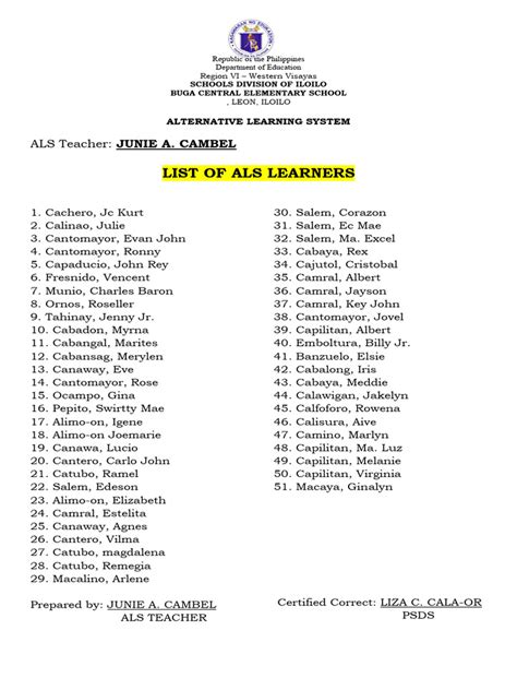 List Of Als Learners Dane Pdf