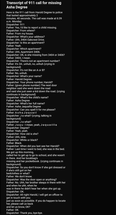 The 911 Call Transcript R Ashadegree