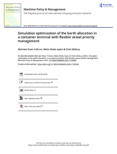 Pdf Simulation Optimization Of The Berth Allocation In A Container