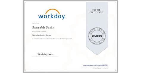 Completion Certificate For Workday Basics Series Saurabh Sarin Pmp®