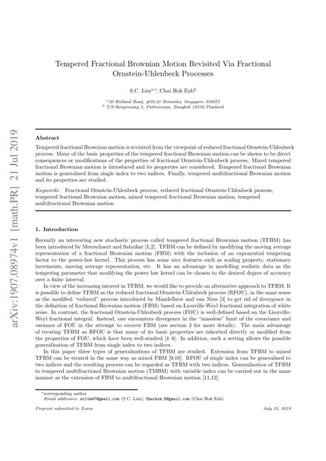 Pdf Tempered Fractional Brownian Motion Revisited Via Fractional Ornstein Uhlenbeck Processes