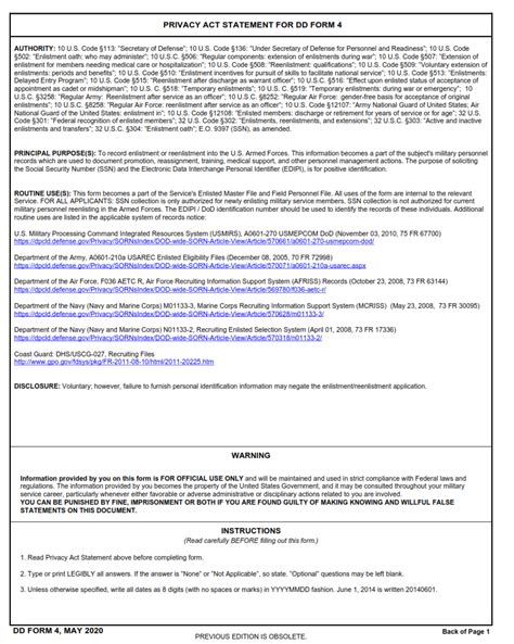 Dd Form 4 Enlistment Reenlistment Document Armed Forces Of The United
