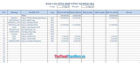File bảng theo dõi công nợ bằng Excel mới nhất