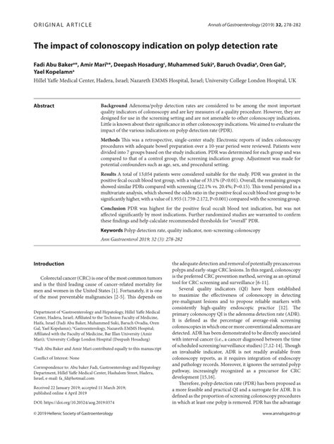 PDF The Impact Of Colonoscopy Indication On Polyp Detection Rate