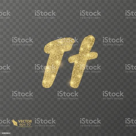 골든 빛나는 편지 T에 투명 한 배경 반짝이 텍스처와 편지 벡터 일러스트 레이 션 알파벳 T에 대한 스톡 벡터 아트 및 기타