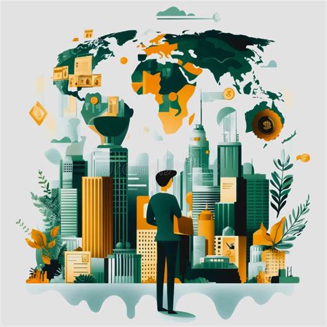 Business Growth Concept With Global Map City Skyline And Financial