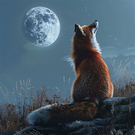 Fox Gazing At Full Moon Premium Ai Generated Image