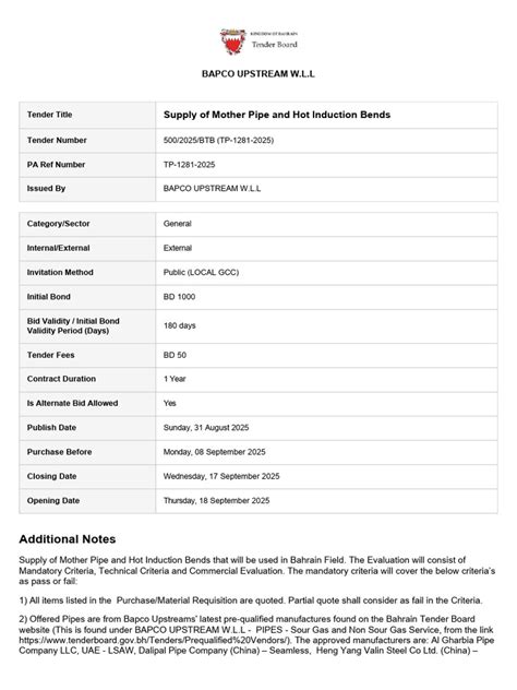 Supply Of Mother Pipe And Hot Induction Bends Pdf Bonds Finance