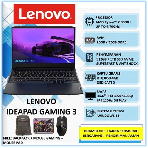 Jual Lenovo Ideapad Gaming Ryzen H Ram Gb Gb Ddr Ssd Gb Tb Nvidia Rtx Gb