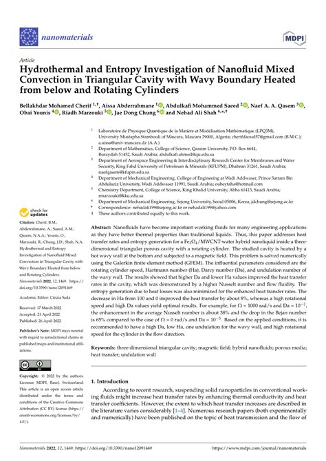 Pdf Hydrothermal And Entropy Investigation Of Nanofluid Mixed