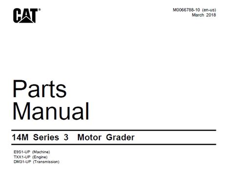 Caterpillar Cat 14m Series 3 Motor Grader Parts Manual E9s1 Up