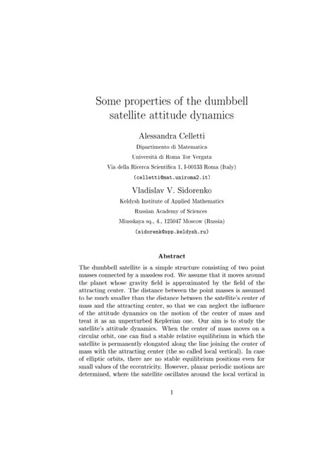 Pdf Some Properties Of The Dumbbell Satellite Attitude Dynamics