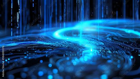 Luminous Blue Data Streams Swirling In A Futuristic Digital Vortex Creating An Immersive Visual
