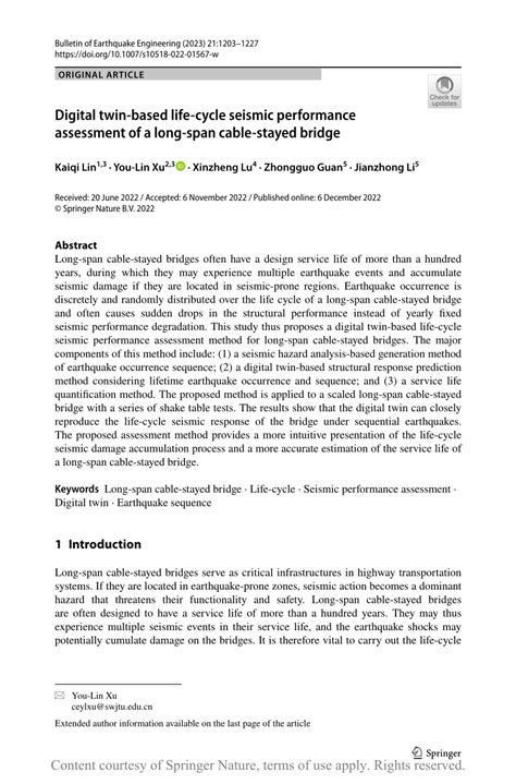 Digital Twin Based Life Cycle Seismic Performance Assessment Of A Long Span Cable Stayed Bridge