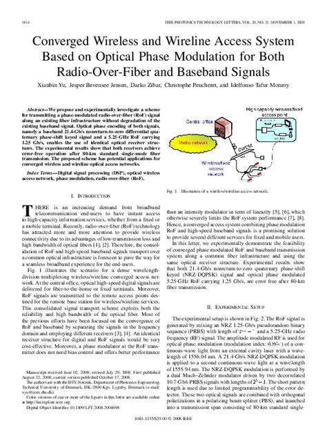 Pdf Converged Wireless And Wireline Access System Based On Optical