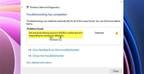 File And Print Sharing Resource Is Online But Isnt Responding To Connection Attempts