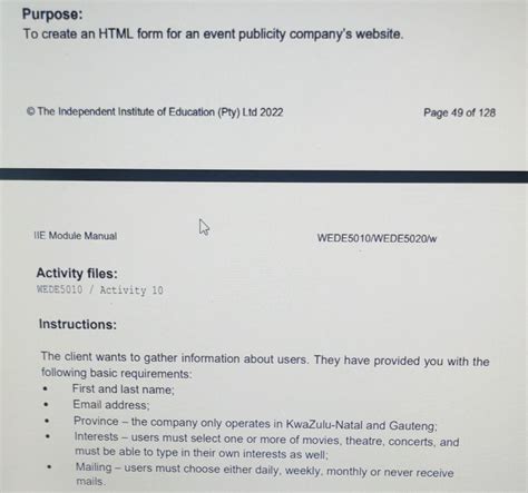 Solved Purpose To Create An HTML Form For An Event Chegg Com