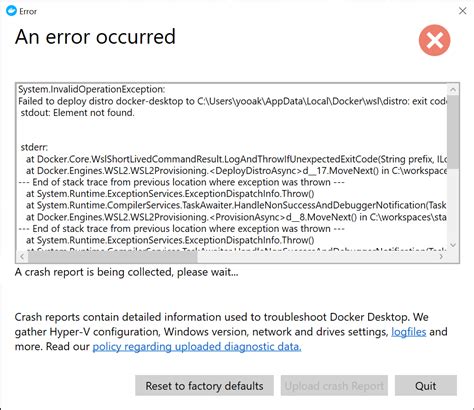 Failed To Deploy Distro Docker Desktop To Xxx Exit Code 1 Stdout Element Not Found Issue