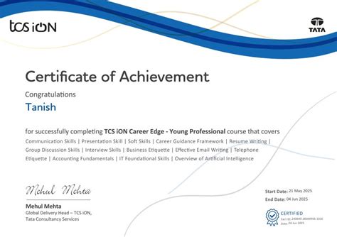 Successfully Completed The Tcs Ion Career Edge Young Professional