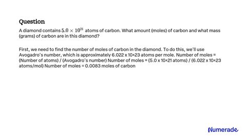 Solveda Diamond Contains 50 ×1021 Atoms Of Carbon What Amount