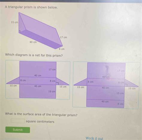 solved a triangular prism is shown below which diagram is a net for