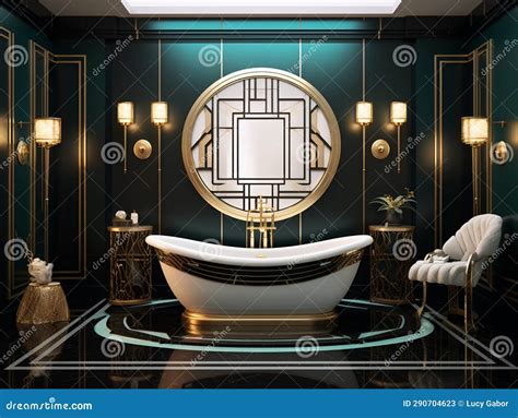 Stylish Art Deco Luxury Bathroom In Black White Gold And Turquoise