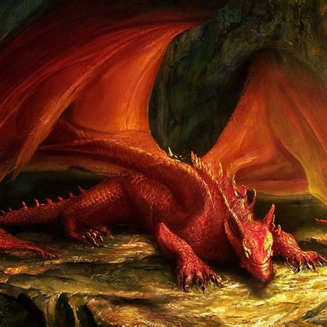 Sleeping Red Dragon Roter Drache In Höhle Bewachen Schätze