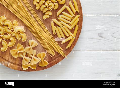 Pasta Mix Of Raw Farfalle Spaghetti Pipe Rigatoni Maccheroni Penne Rigate Cresta Di Gallo