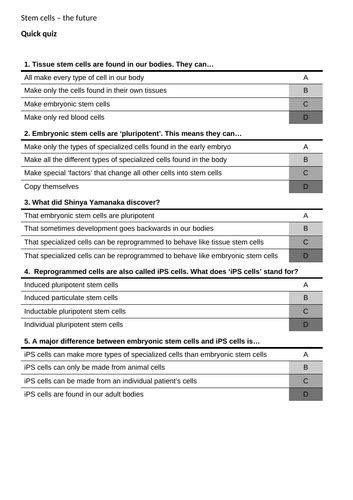 A Level Aqa Biology Stem Cells Theory Teaching Resources