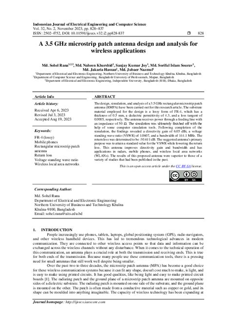 Pdf A 35 Ghz Microstrip Patch Antenna Design And Analysis For