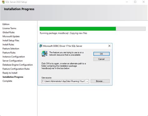 installing sql server 2019 or sql server 2022 shows microsoft odbc