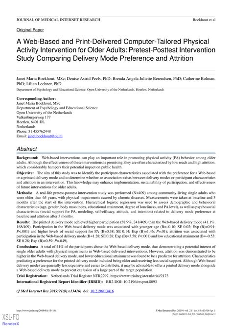 Pdf An Online And Print Delivered Computer Tailored Physical Activity Intervention For Older