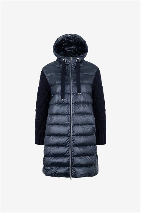 Lange Leichte Daunenjacke Mit Kapuze Und Tunnelzug Herno Dunkelblau