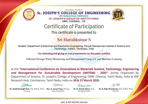 Imstem2025 Innovationinaction Iotforgood Machinelearning… Sri Harishkumar