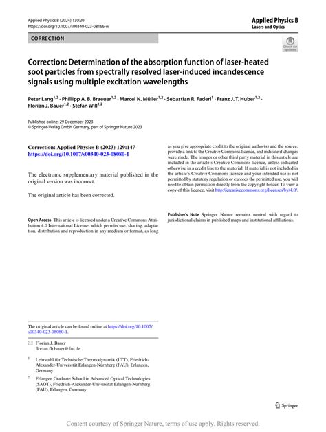 Pdf Correction Determination Of The Absorption Function Of Laser‑heated Soot Particles From