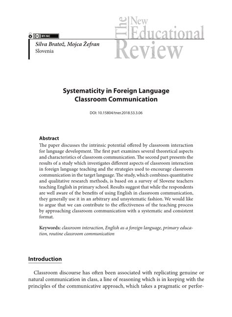 Pdf Systematicity In Foreign Language Classroom Communication